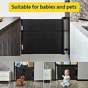 Retractable Baby Gate,Mesh Baby Gate or Mesh Dog Gate,33" Tall,Extends up to 55" Wide,Child Safety Gate for Doorways, Stairs, Hallways, Indoor/Outdoor（Black,33"x55"