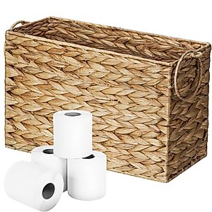 NiHome Wicker Toilet Paper Storage Basket, 16x9.4x6.3 inches Slim Design for Space Saving, Handcrafted Multi-Functional Organizer with Handles for Bathroom, Umbrellas, Magazines, Toys & More