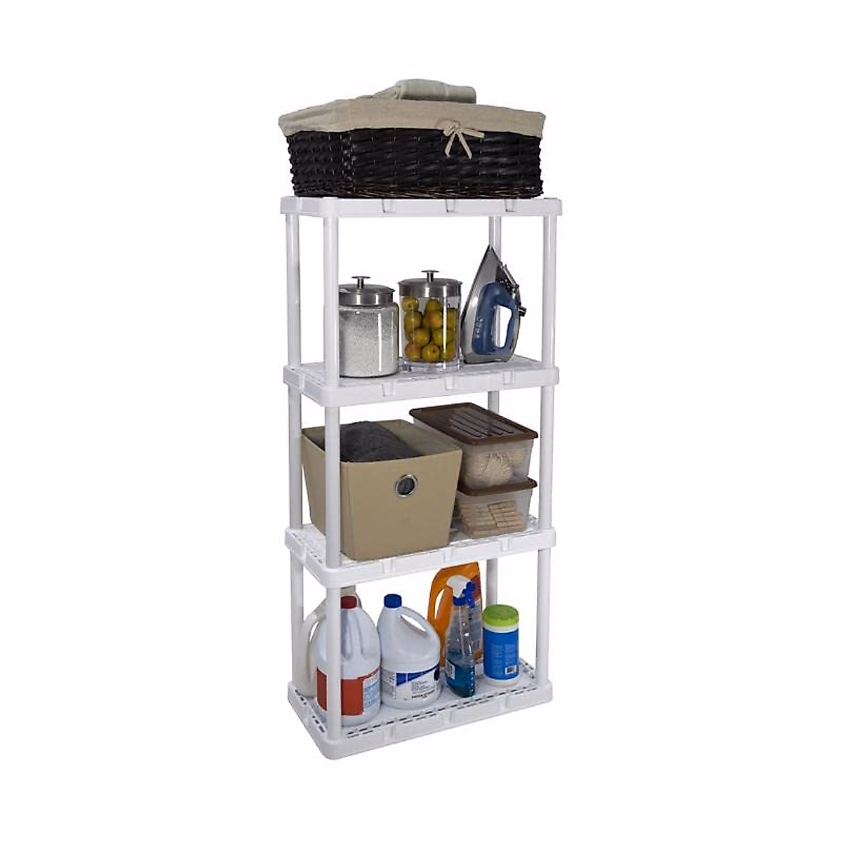 Gracious Living 4 Shelf Knect-A-Shelf Ventilated Light Duty Storage Unit 24 x 12 x 48 Organizer System for Home, Garage, Basement, and Laundry, White