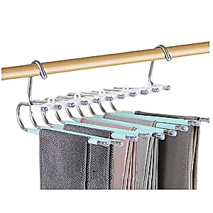 Pants Hangers Space Saving, 9 Layer Collapsible Trousers Hangers Multifunctional 2Pack Jeans Organizer for Wardrobe Trousers Slack Scarf Jeans (New Black)