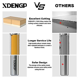 XDENGP 4 PCS Top and Bottom Bearing Flush Trim Router Bits Set 1/2 Inch Shank, 3/4 Inch Cutting Diameter