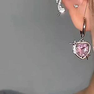 Fuqimanman2020 Y2K Star Heart Necklace Earrings Crystal Aesthetic Pendant Necklace Statement Exquisite Pink Heart Jewelry Set for Women-earrings
