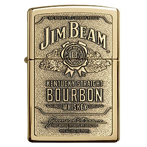 Zippo Jim Beam Bourbon Label Emblem Pocket Lighter, High Polish Brass