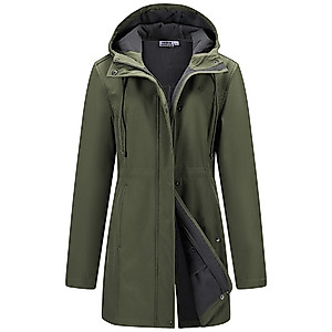Outdoor Ventures Women's Lightweight Waterproof Fleece Lined Hooded Softshell Rain Jacket, Warm Windbreaker Long Coat