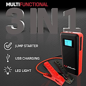 Schumacher Electric Lithium Jump Starter and Portable Power Pack, SL1639, 1000 Amps, 12 Volt, 2.4 Amp USB Port, for Motorcycle, Car, Truck, and Boat Batteries, Digital Display