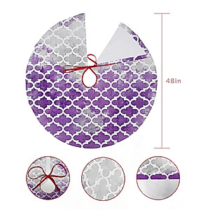 Christmas Tree Skirt 48 Inches Large Christmas Skirt Tree, Purple Ombre Tree Skirt Christmas Decorations for Fireplace Party Holidays Indoor Outdoor Modern Morocco Geometric Abstract Oil Painting