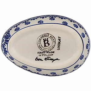 Polish Pottery 5-inch Spoon Rest (Double White Flower Theme) Signature UNIKAT + Certificate of Authenticity