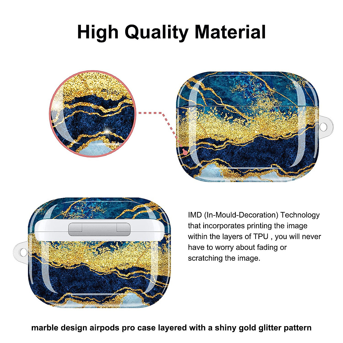 JIAXIUFEN Compatible with AirPods Pro Case Cover Gold Sparkle Glitter Marble Design Cute Full Protective Silicone TPU Skin Accessories for Women Girl Dark Blue