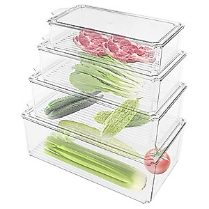 Modern-Depo Pack of 4 Refrigerator Organizer Bins with Lids Clear Food Storage Containers Stackable Kitchen Organization Box for Freezer