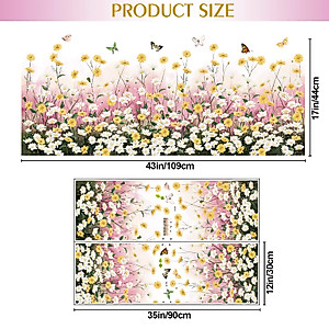 2 Sheets Yellow Daisies Flowers Wall Decals Small Fresh White Chrysanthemum Wall Stickers Pink Gypsophila Wall Art Murals for Baby Kids Girls Bedroom Living Room Corners Skirting Lines Waist Lines