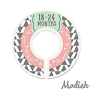 Modish Labels Baby Clothes Size Dividers, Baby Closet Organizers, Closet Size Dividers, Baby Closet Organizers, Clothes Organizer, Girl, Woodland, Arrows, Nordic, Boho, Pink, Mint, Gray (Baby)