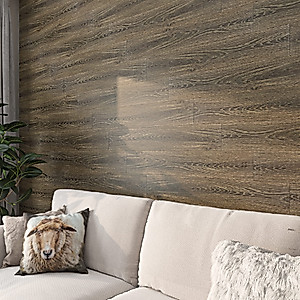 FunStick 6"x36" 10 Pcs Vinyl Flooring Peel and Stick Floor Tile Bathroom Dark Brown Wood Sticky Floor Tiles Peel and Stick Wood Planks for Walls Waterproof Peel n Stick Flooring for Kitchen Bedroom