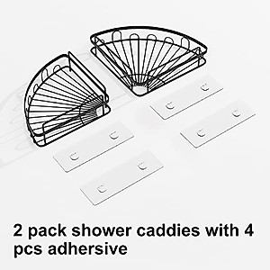 Ranjioer SUS304 Fan-Shaped Corner Shower Caddy,No Drilling Traceless Adhesive Bathroom Storage Organizer,Rustproof Wall Mounted Bathroom Shelf,Kitchen Spice Racks-2 Pack (Matte Black,Radius 9')