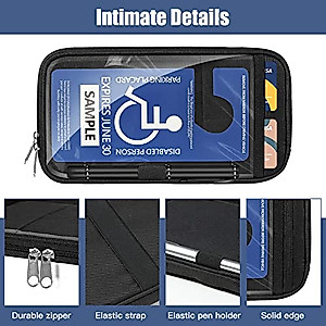 Rhino Valley Handicap Placard Holder with Organizer Pockets for Auto, Disabled Parking Permit Sign Protector for Car Sun Visor, PVC Protective Handicap Parking Sign Cover with Pen Holder&Elastic Strap