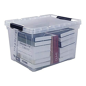 Sandmovie 40 Quart Clear Large Plastic Storage Bin, Latching Storage Box with Lids and Wheels, Pack of 4