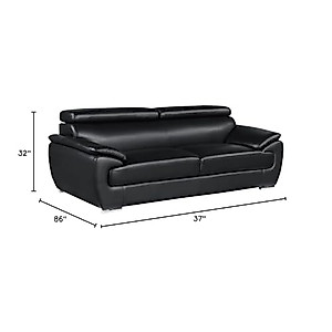 Blackjack Furniture 4571 Veal Collection Leather Upholstered Modern Living Room Chair, Loveseat, Sofa, Black