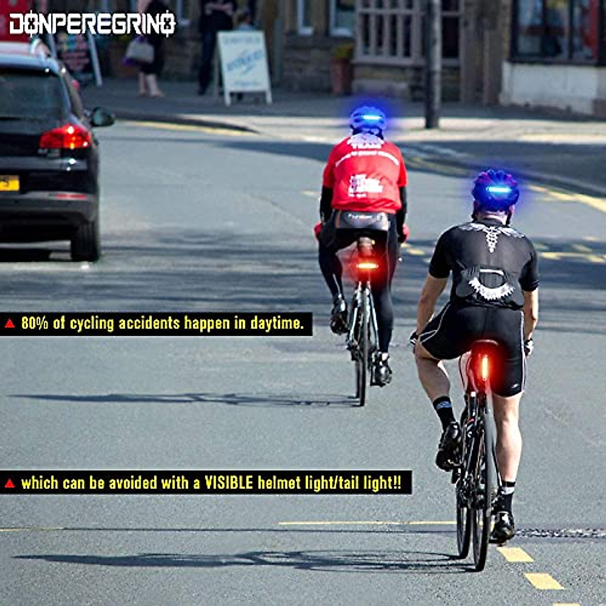 Bike Tail Light Powerful 110 Lumens - Waterproof & Rechargeable USB-C, Quick Release Mounts with 5 Red/Blue Modes for Night Riding, DON PEREGRINO B2 Rear Bike Light