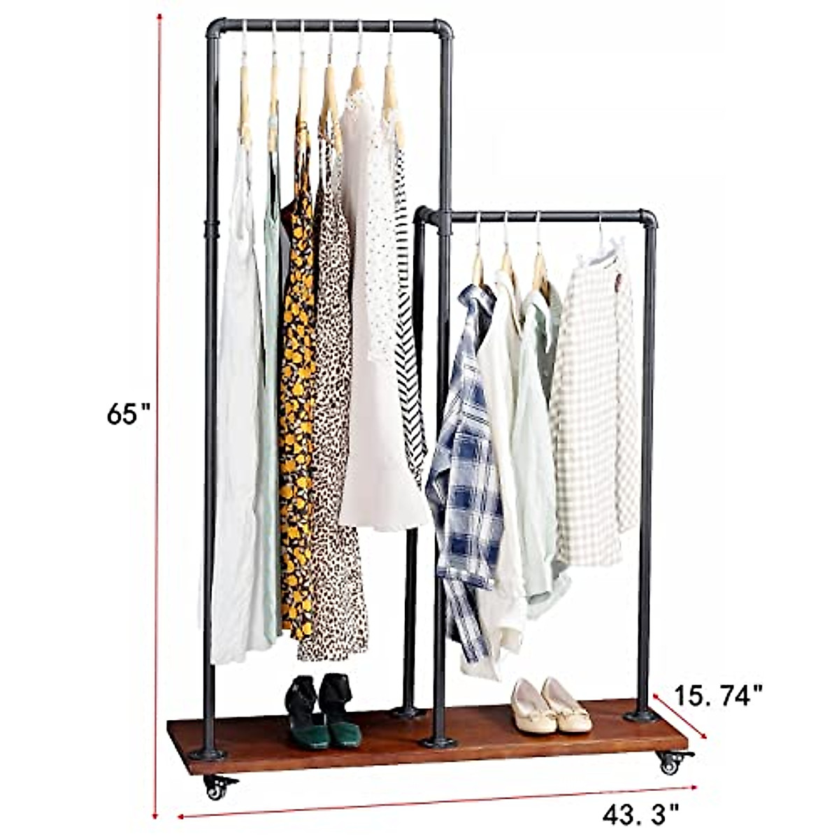 GIMHAI HOME Industrial Heavy Duty Hanging clothes Rack,Pipe Double Rod Garment Rack with Wheels - Parent-child Rolling Clothing Rack – Steampunk Clothes Racks for Hanging Clothes