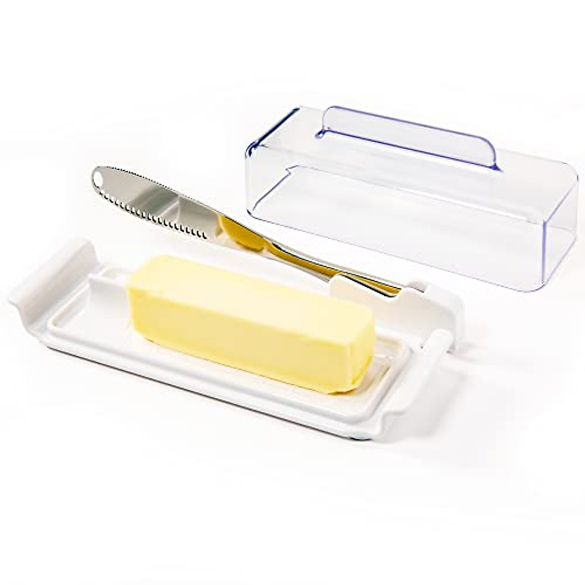 BUTTER PAL Dish with Lid - Butter Holder with Knife, Scraper & Measurement Marks - Countertop Butter Container with Knife & Curling Holes - For Fridge or Counter