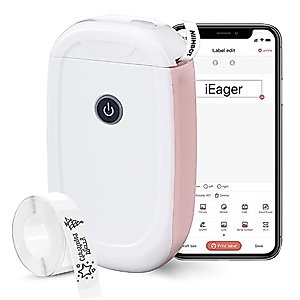 iEager L11 Portable Label Maker Machine, Wireless Mini Label Printer, White-Pink Thermal High Speed Printing Machine with Tape, Compatible with iOS & Android