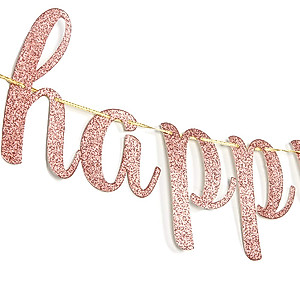 INNORU Glitter Happy 25th Birthday Banner - 25 Bitches Sign Banner - Cheers to 25 Years Birthday Party Bunting Decorations Rose Gold