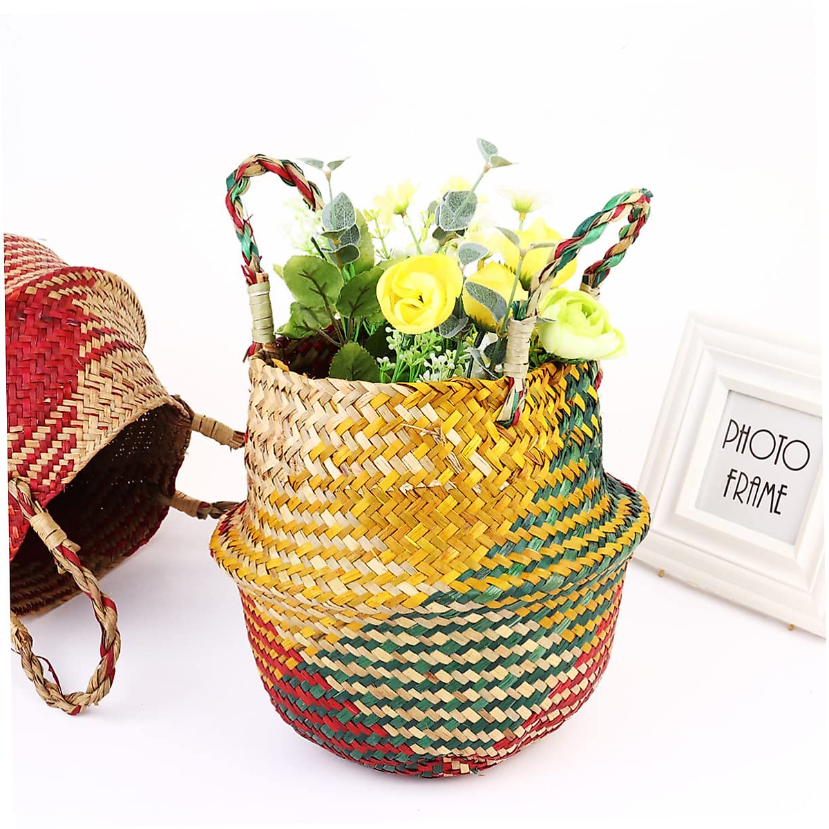 STOBAZA 3pcs Plant Pots Indoor Seagrass Flower Bin Folding Laundry Basket Pot for Plants Indoor Seagrass Succulent Vase Kid Beach Bag To Weave Coconut Shell Bamboo