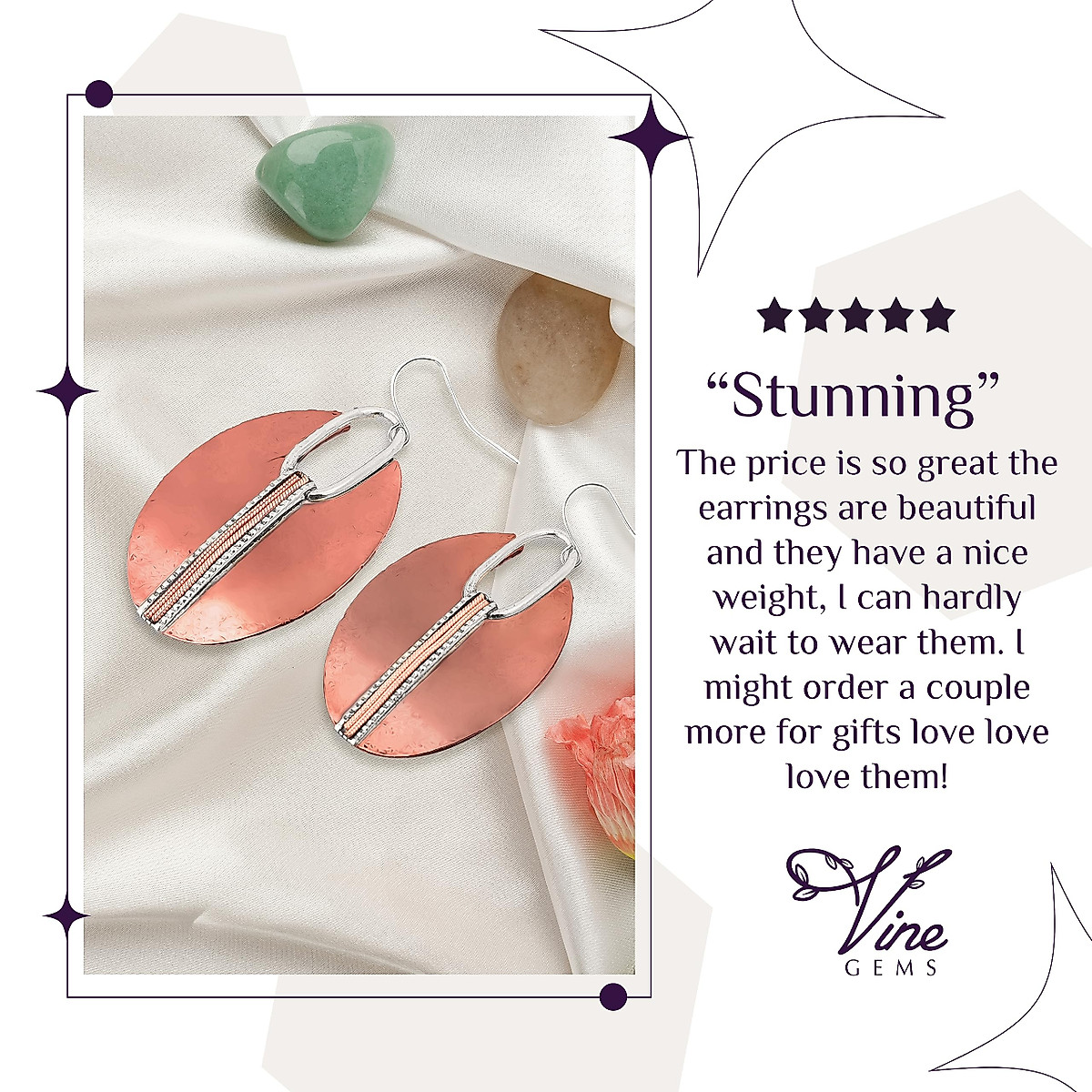 Vine Gems Boho Earrings for Women - Ethnic-Style Metallic Jewellery - Rose Gold