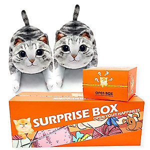 Funny Cat Slippers for Women, Kawaii Bedroom Fuzzy House Slippers,Indoor and Outdoor Animal Slippers,Cozy Non-Slip,Christmas Cat Gifts for Cat Lovers Gifts For Women/Men's/Girls (Grey Cat)