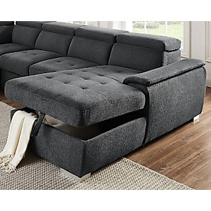 THSUPER 125'' U Shaped Sectional Sleeper Sofa with Pull Out Bed, Storage Chaise Lounge, and Adjustable Headrest, U Shaped Sectional Couches for Living Room - Dark Grey