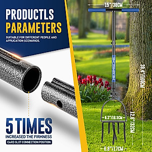 Hermsche Garden Tiller Manual Hand Tiller Garden Claw Cultivator Twist Tiller for Gardening Tool Long Handle Adjustable Steel Heavy Duty Lawn Aerator Soil Loosener Garden Tool Bed Plant Flower Box