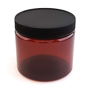 RJE International Amber Plastic Jars 16 ounce with Black Lids (4-Pack) Refillable Empty Storage Containers with Lids for Cream, Lotions, Beauty Products, Kitchen, Arts, Crafts Supplies