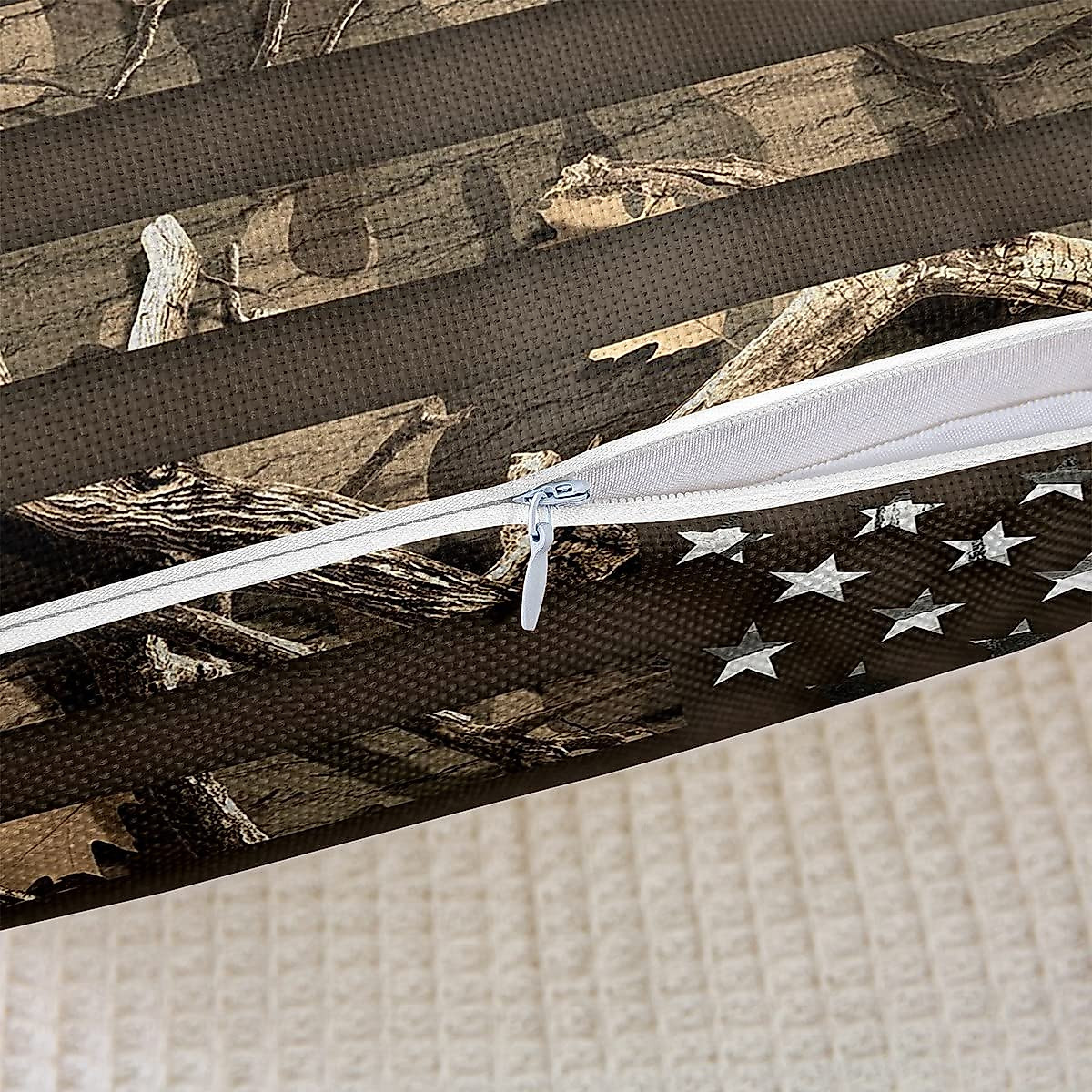 Camo American Flag Reversible Print Pillow Cover,Deer Antlers Brown Camouflage Pillowcase Soft Square 18"x18" Cushion Case,Wild Animal Branches Leaves Stars Throw Pillow Cover Set of 2 forRoom Decor