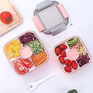 Stackable Salad Container for Lunch, 3 Compartments 50 oz Bento Box with Dressing Cup Great for Salad Toppings Snacks Salad Bowl