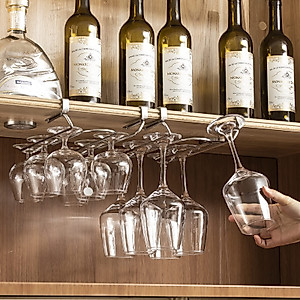 Tiilan Stemware Rack, Hanging Wine Glass Holder - Tool-Free, Stainless Steel, 2 Rows Under Cabinet Organizer for Kitchen, Bar, Pub - Silver, Pack of 2