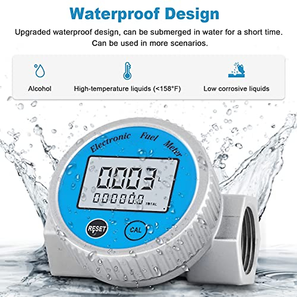 Epidioxi Turbine Flow Meter Waterproof Digital Fuel Flowmeter 2.37-26.41GPM for Water Diesel Fuel Methanol Kerosene Oil (1"NPT)