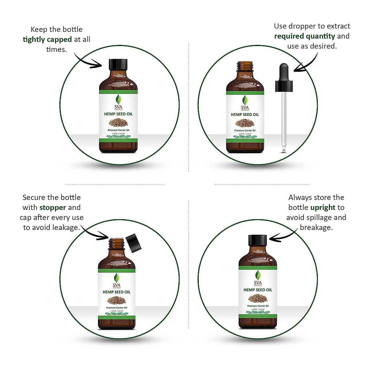 SVA ORGANICS Hemp Seed Oil Cold Pressed 4oz (118 ml) Premium Carrier Oil With Dropper For Skin Care, Hair Care, Scalp Massage, Body Massage, Hair Products, Cosmetics & Soap