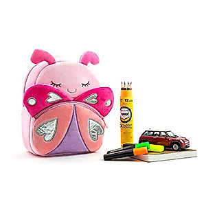 Cute Toddler Backpack Toddler Bag Plush Animal Cartoon Mini Travel Bag for Baby Girl Boy 2-6 Years(Pink Butterfly)