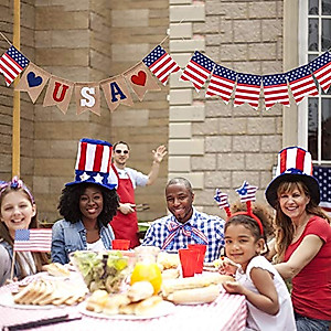 4th of July Decorations,Fourth of July Patriotic Party Decorations Supplies, Pack of 2Pack American Patriotic Banner Jute Burlap Love USA and US Flag Bunting (2Pack Banner)