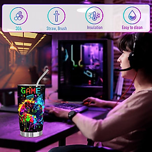 Gamer Gifts, Gifts for Gamers, Cool Gamer Present for Men Teenage Teen Boys Boyfriend, Gaming Mugs Stuff, Video Games Party Favors, The Game Men Boy Birthday Room Decor Stainless Steel Tumbler 20oz