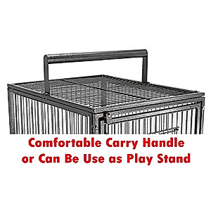 Portable Heavy Duty Travel Bird Parrot Carrier Cage Feeding Bowl Play Stand with Handle