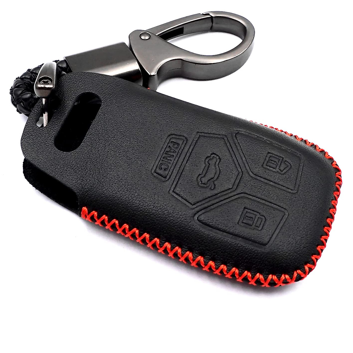 MJKEYAuto Black Leather 4 Buttons Smart Remote Key Fob Cover Chain Case for 2019 2018 2017 Audi A4 allroad A5 A6 A7 A8 Q5 Q7 R8 RS7 S4 S5 S6 S7 S8 SQ5 TT Quattro Sportback