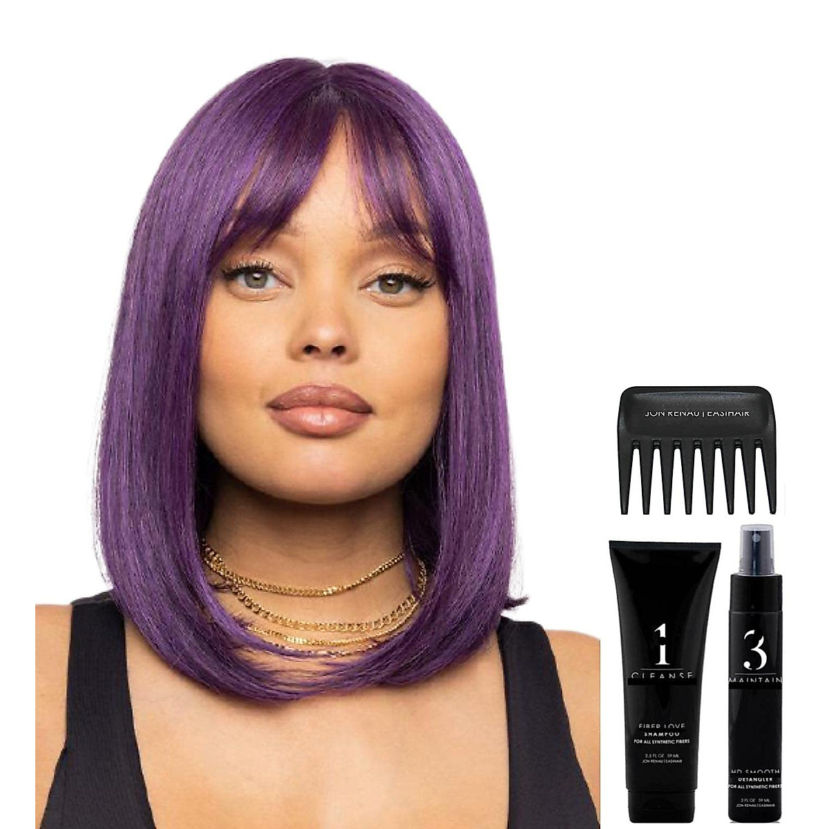 Bundle - 5 Items: Mod Sleek by Rene Paris, Christy's Wigs Q & A Booklet, 2oz Travel Size Wig Shampoo, HD Smooth and Wide Tooth Comb - Color: Polar Sky