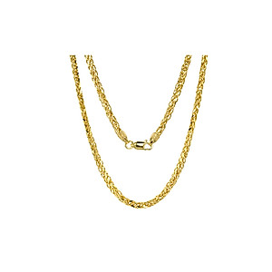JEWELHEART 14K Gold Square Wheat Chain 4.5mm Braided Yellow Gold Necklace Real Gold Chains For Men Diamond Cut Gold Chain Necklace For Women with Lobster Clasp 24"