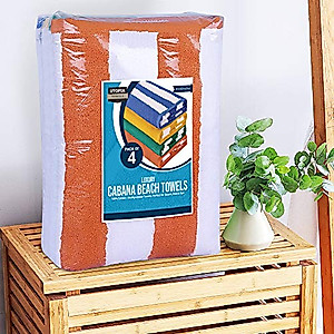 Utopia Towels [4 Pack] Cabana Stripe Beach Towel, (30 x 60 Inches) Oversized 100% Ring Spun Cotton Pool Towels, Highly Absorbent Quick Dry Bath Towels for Bathroom, and Swim Towel (Blue, Yellow, Green, Orange)