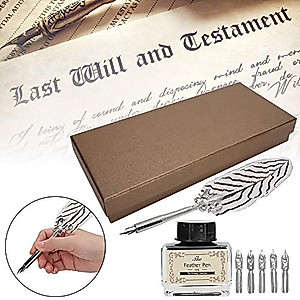 Tyenaza Quill Pen and Ink Set, Feather Pen Ink Set, Feather Calligraphy Pen Set, Valentine’s Day Gift for Writing Lovers Birthday Gift, Holiday Ideal Gift
