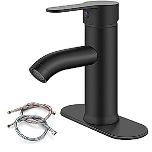 Matte Black Stainless Steel 304 Bathroom Faucet Farmhouse Single Handle Lavatory Basin Vanity Sink Faucet with Supply Line