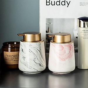 MEIGLQEA Foaming Soap Dispenser, 380ml Gray Pink Ceramic Bathroom Foam Hand Soap Dispenser, Refillable Foaming Pump Dispenser, Foaming Dish Soap Dispenser for Kitchen (Pink)