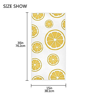 COOLDEER Lemon Yellow Towels Cotton Hand Towels,30" x 15" Inches Fruit Pattern Washcloth Super Soft & Absorbent Lightweight Polyester Bath Towels for Home Bathroom Hotel Gym Swim Spa Pool