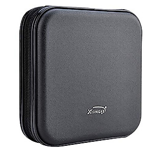 XiongYe CD DVD Wallet, 32 Capacity Heavy Duty, DVD CD Case Holder for Car, Portable DVD/VCD Storage Disk, Hard Shell Sturdy case , Car CD Disk Holder, Booklet, Blu-ray Wallet (32 Capacity,Black)
