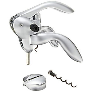 Houdini Lever Corkscrew with Foil Cutter and Extra Spiral (Silver)